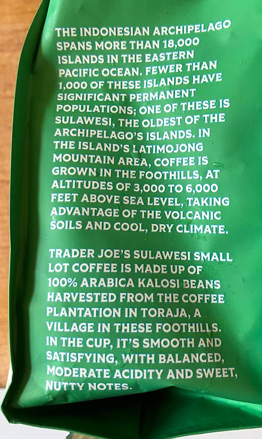 Trader Joe’s SULAWESI SMALL LOT COFFEE, Medium Roast Whole Bean ...
